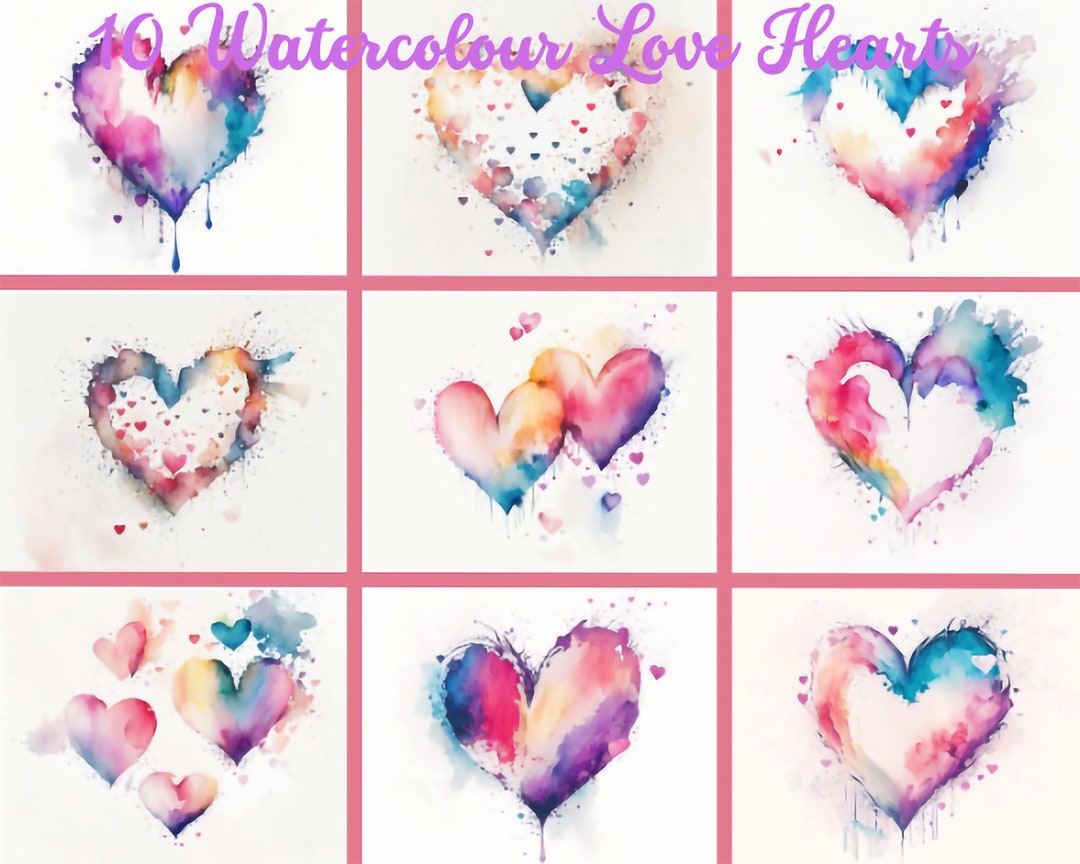 Love Heart Clipart Bundle, 10 High Quality Watercolor Jpgs, Digital ...