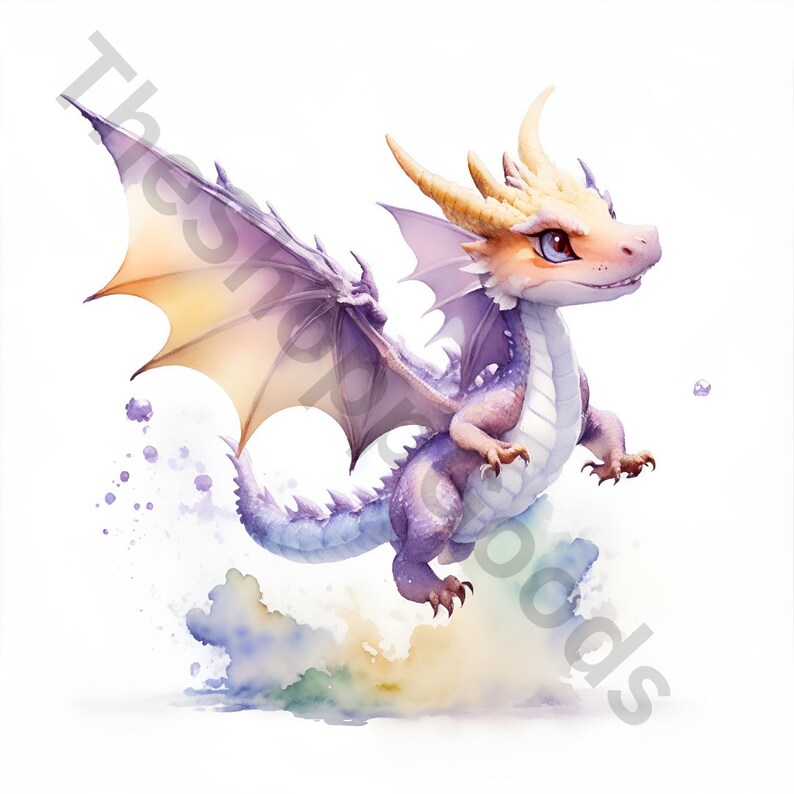 Cute Cartoon Style Dragons Clipart Bundle, 12 Transparent Pngs, Nursery Art, Watercolor, Dragon ...