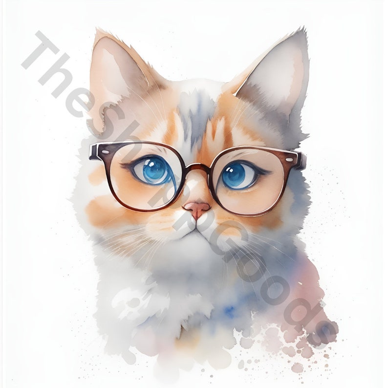 Cats Wearing Glasses Clipart Bundle, 10 High Quality Jpgs, Cat Clipart ...