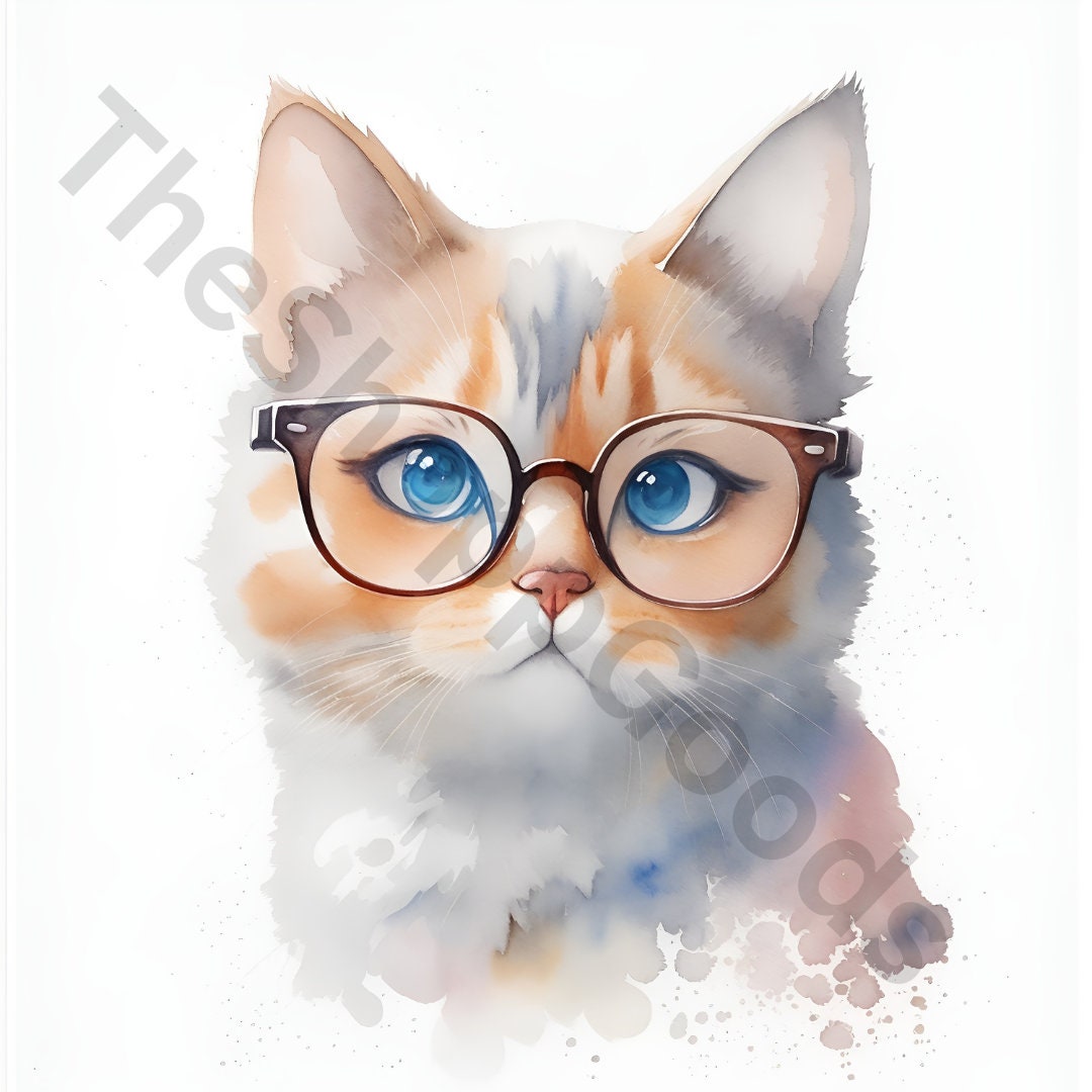 Cats Wearing Glasses Clipart Bundle, 10 Transparent Pngs, Cat Clipart ...