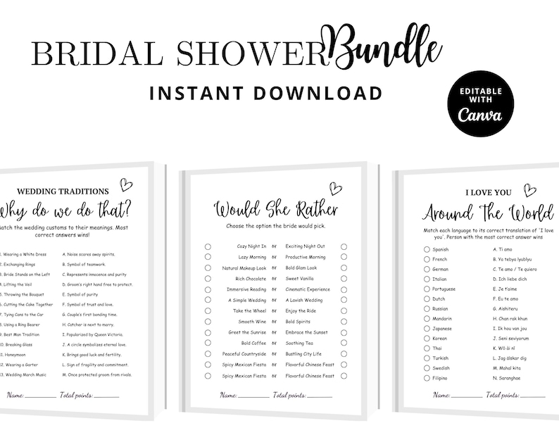 Bridal Shower Game Bundle, 83 Printable Games (digital Download) - Etsy