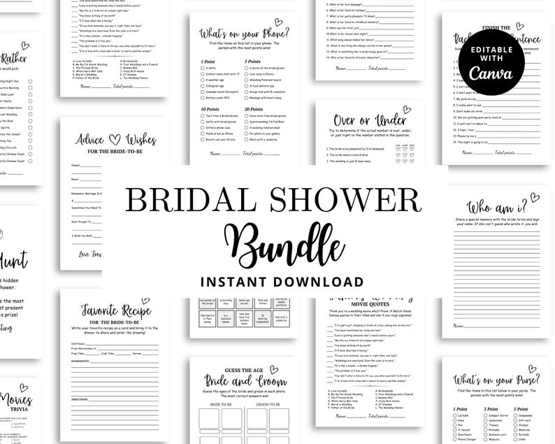 Bridal Shower Game Bundle, 83 Printable Games (digital Download) - Etsy