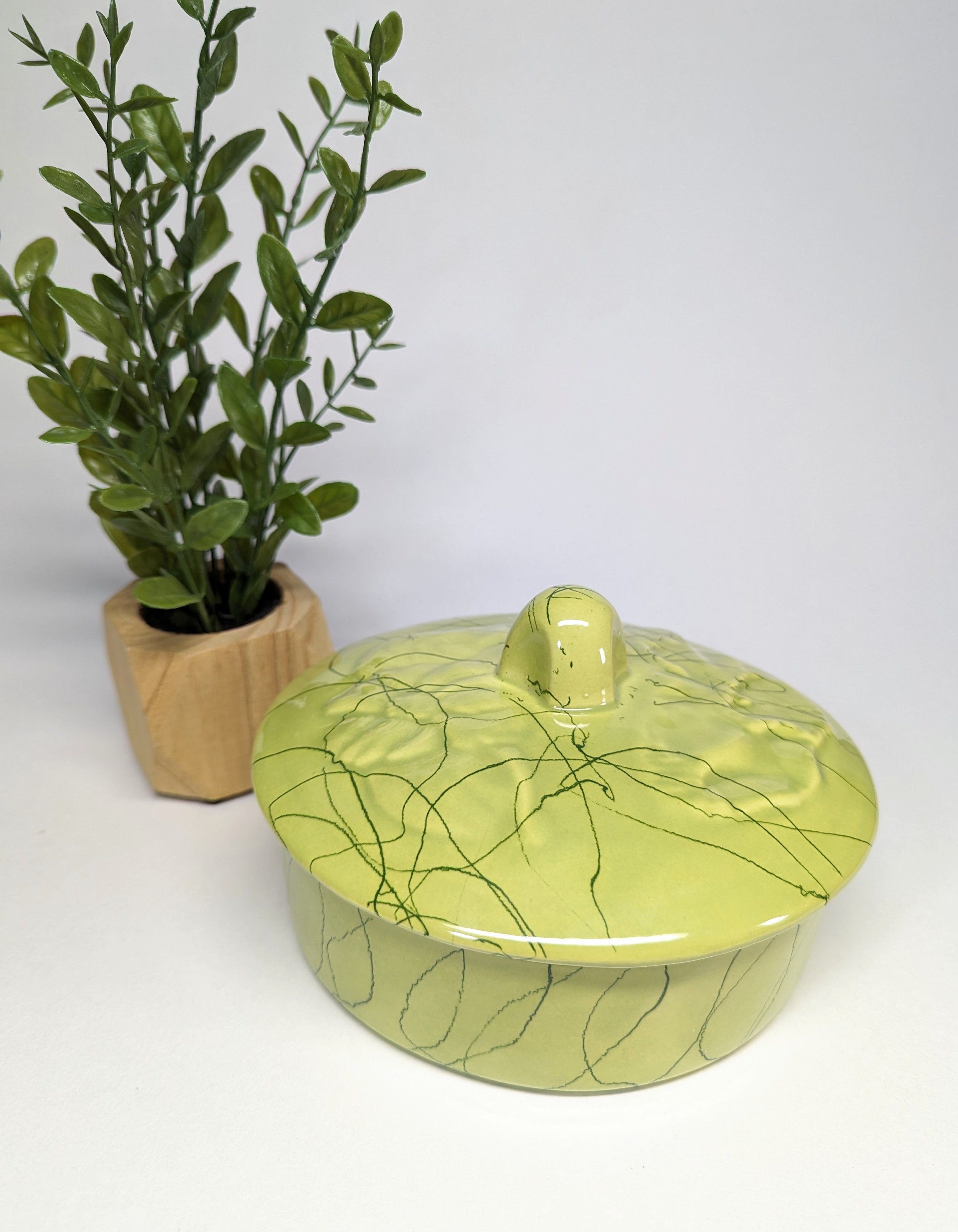 Vintage MCM Lime Green Ceramic Container Cookie Jar Candy Dish Drip ...
