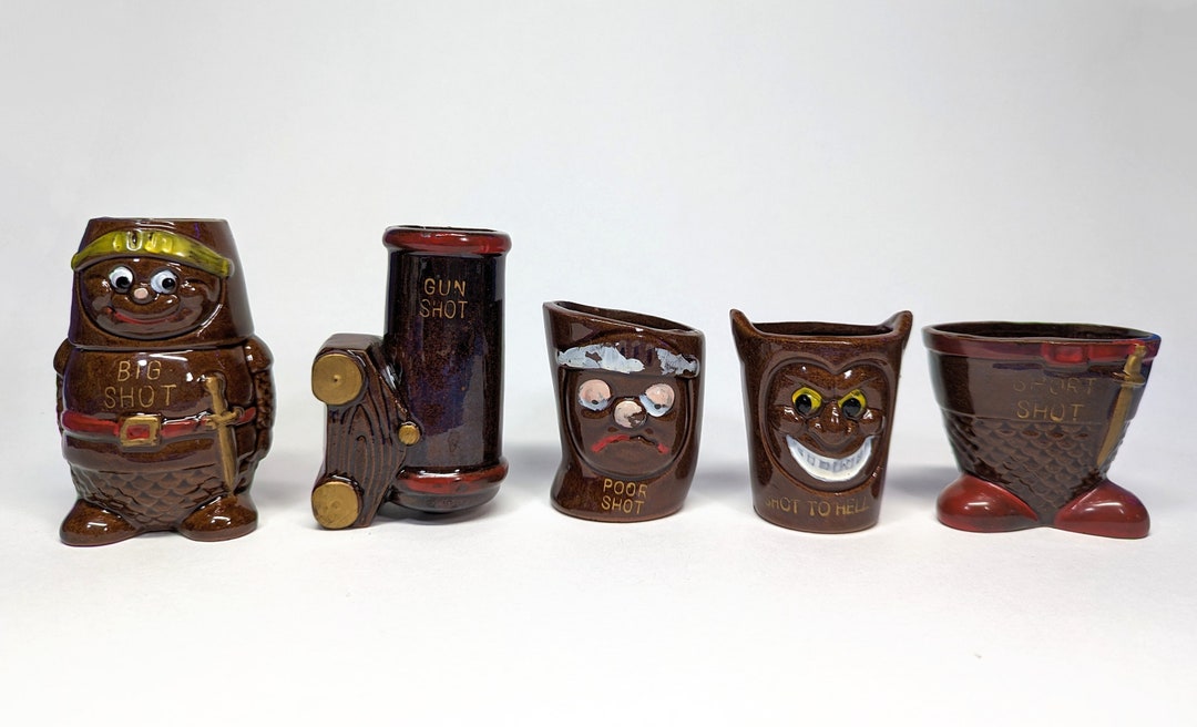 Vintage Set of 5 Redware Shot Glasses, Novelty Barware, Cool Kitschy - Etsy