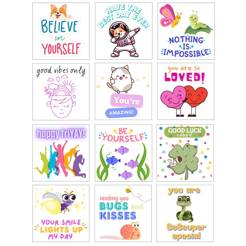 Lunch Box Notes for Kids | 24 Cute Motivational Mini Messages for Lunch ...