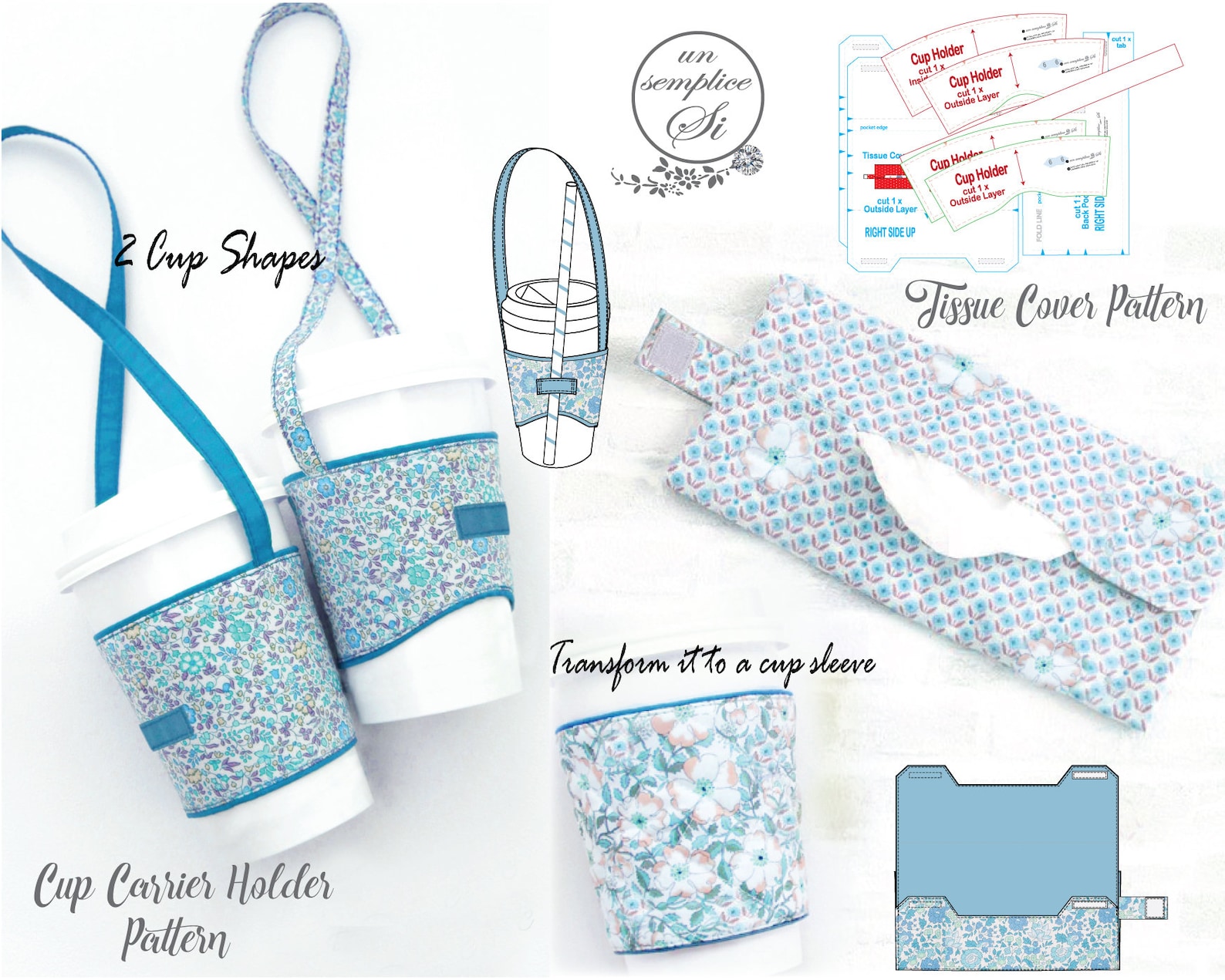 Tissue Cover Pattern, Cup Carrier Holder, Cup Sleeve, Reversible Coffee ...