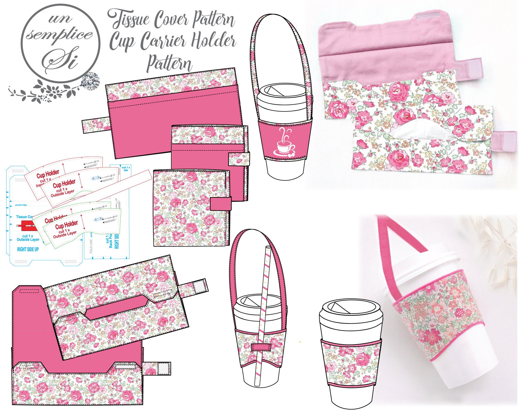 Tissue Cover Pattern, Cup Carrier Holder, Cup Sleeve, Reversible Coffee ...