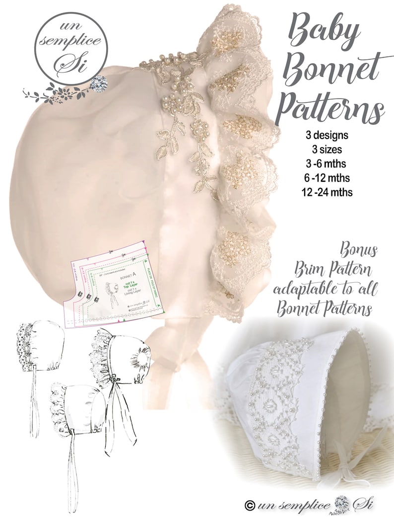 Baby Bonnet Pattern, Christening Caps, Baptism Bonnet Pattern, Bonnet Sewing Pattern, Bonnet ...