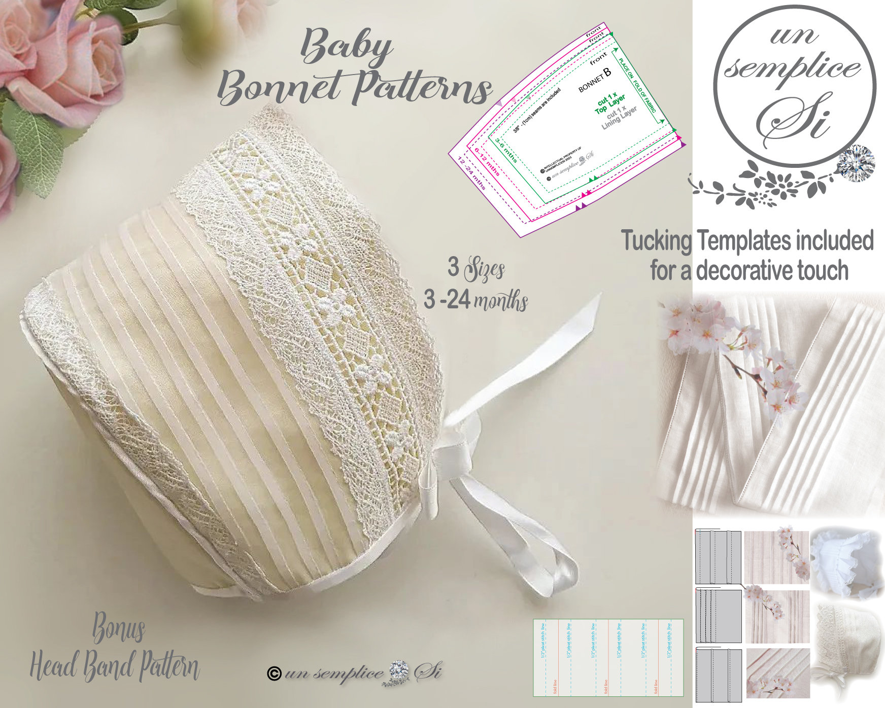 Baby Bonnet Pattern, Christening Caps, Baptism Bonnet Pattern, Baby ...