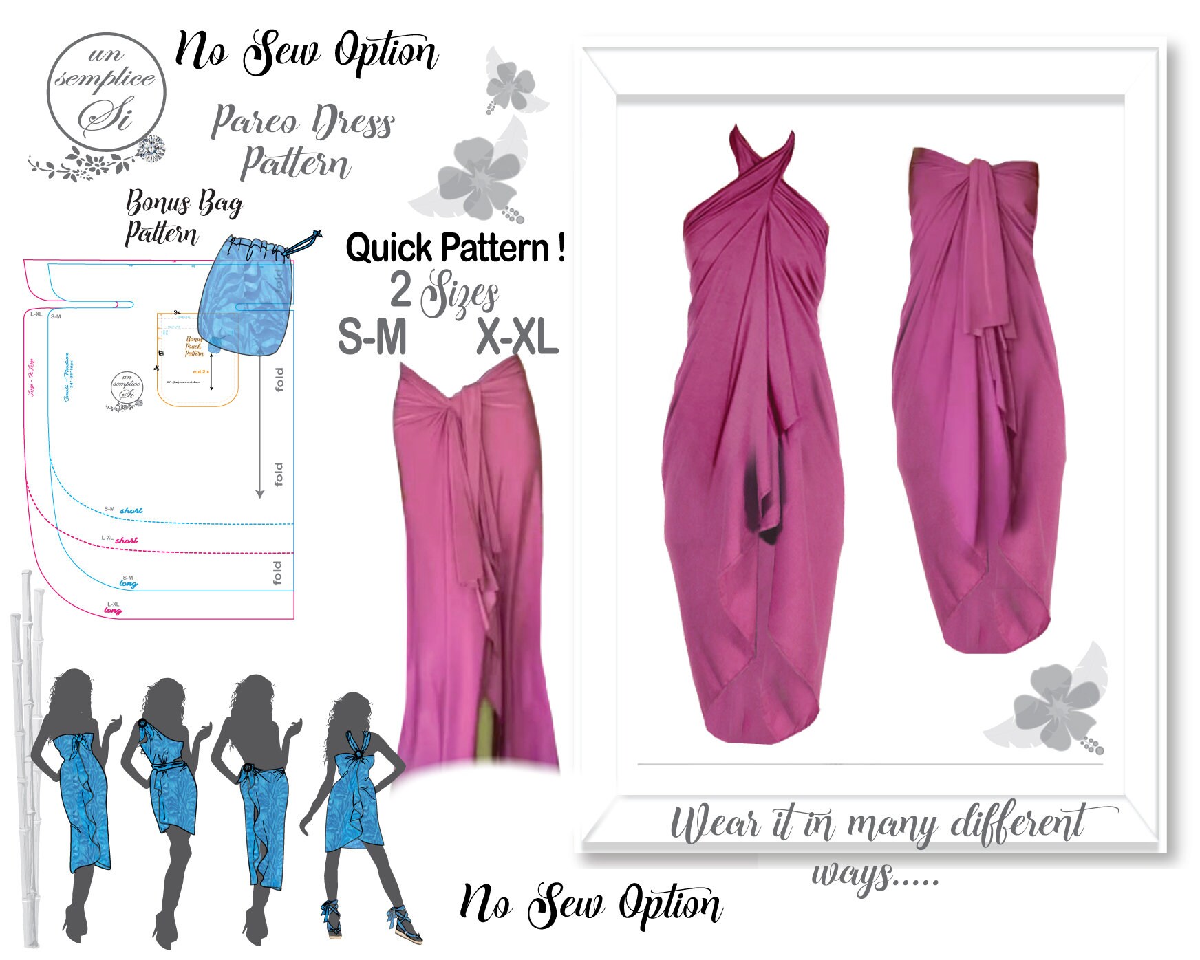 MULTIWAY Beach Cover up PATTERN, No Sew Beach Wrap Pattern , Pareo ...