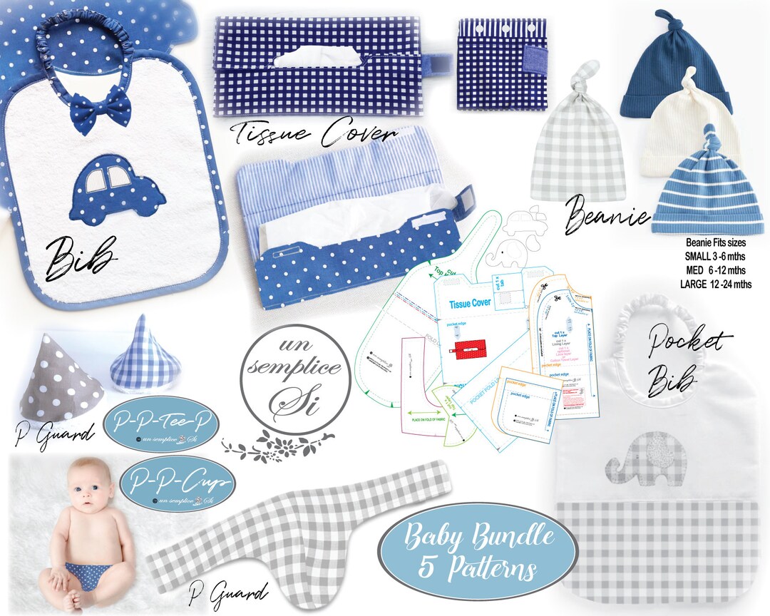 Baby Bundle - Layette Patterns, Digital Sewing Pattern, Bib, Beanie ...