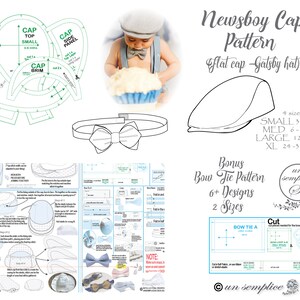 Baby Newsboy Cap Pattern, Flat Cap Pattern, Baptism Boys Hat and Bow Tie Pattern, Baby Cap ...
