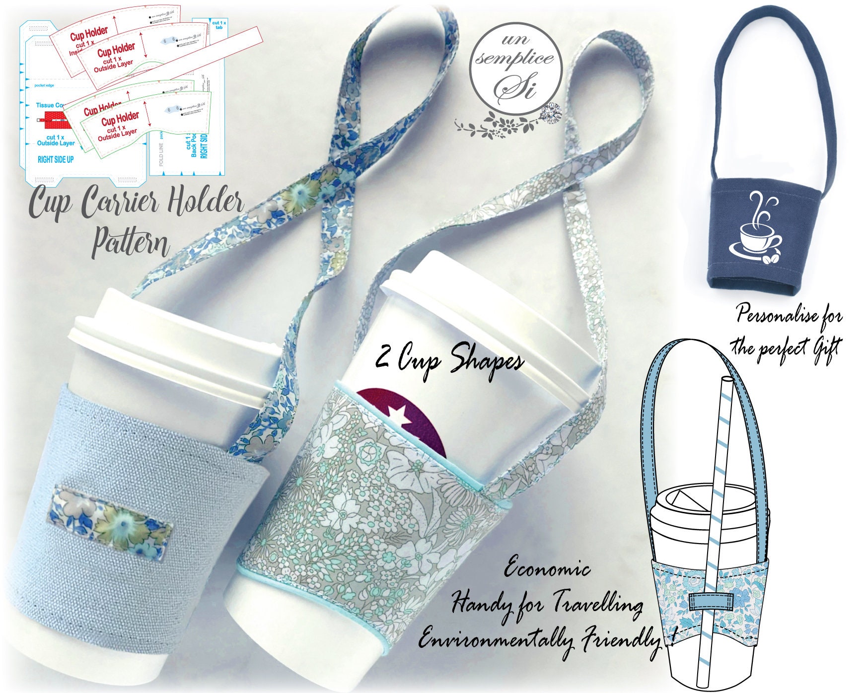 Tissue Cover Pattern, Cup Carrier Holder, Cup Sleeve, Reversible Coffee ...