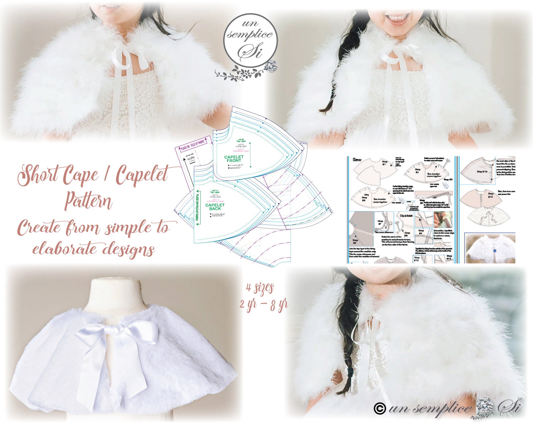 Cape Pattern,2 YR -8 YR Capelet Pattern, Christening Cape Pattern ...