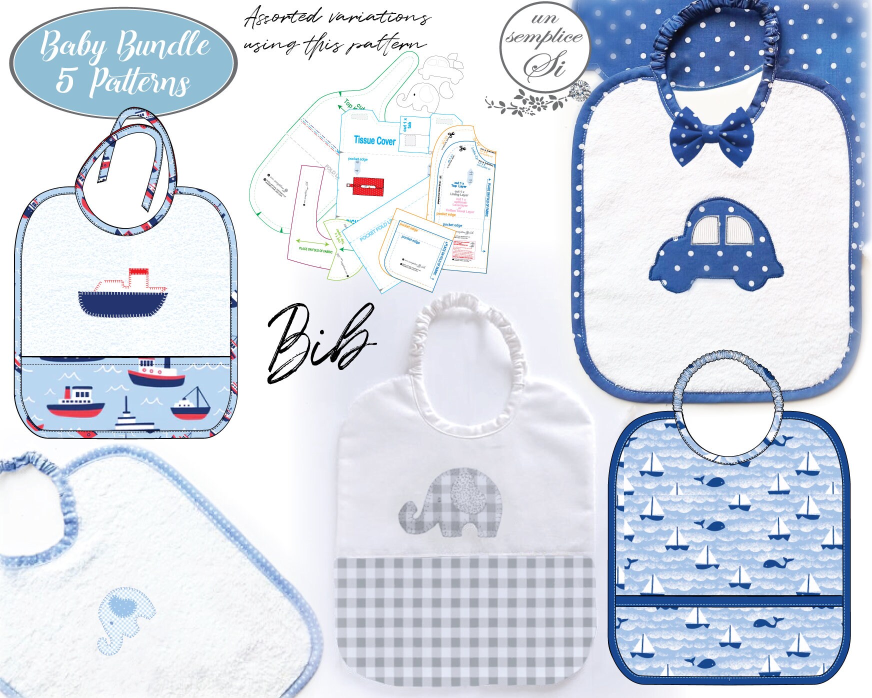Baby Bundle - Layette Patterns, Digital Sewing Pattern, Bib, Beanie ...