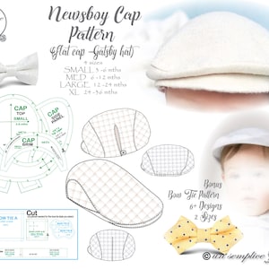 Baby Newsboy Cap Pattern, Flat Cap Pattern, Baptism Boys Hat and Bow Tie Pattern, Baby Cap ...
