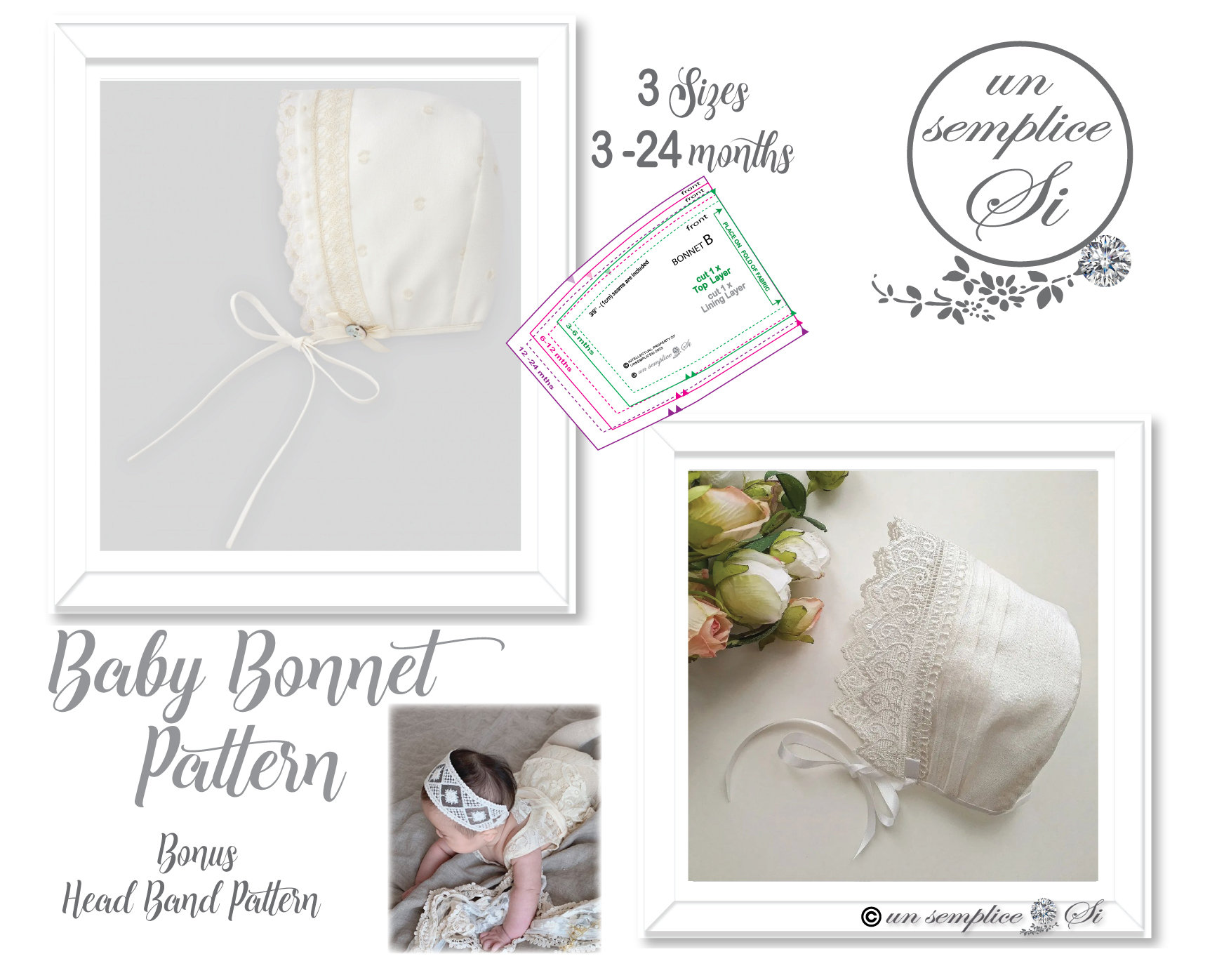 Baby Bonnet Pattern, Christening Caps, Baptism Bonnet Pattern, Baby ...