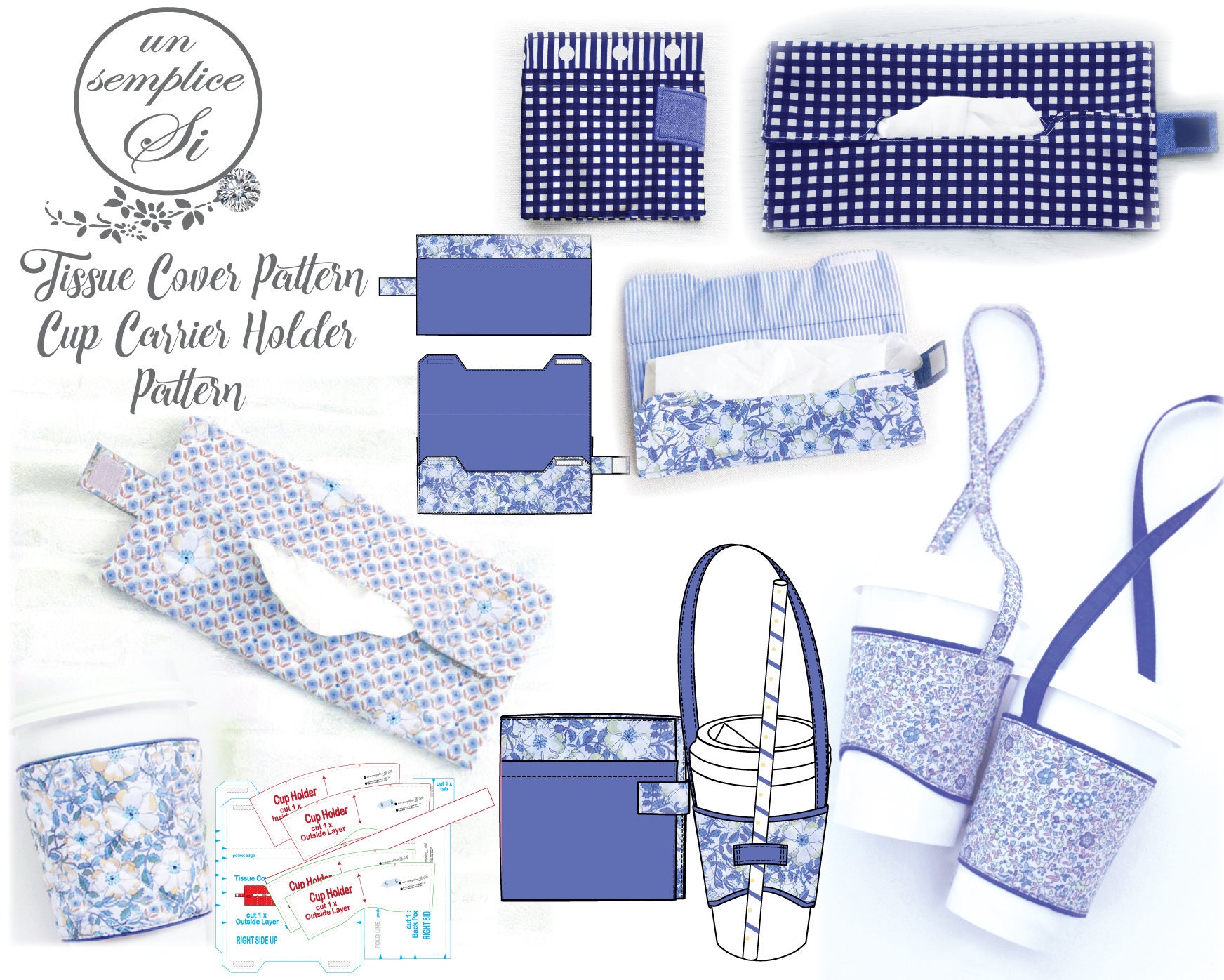 Tissue Cover Pattern, Cup Carrier Holder, Cup Sleeve, Reversible Coffee ...