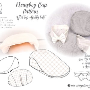 Baby Newsboy Cap Pattern, Flat Cap Pattern, Baptism Boys Hat and Bow Tie Pattern, Baby Cap ...