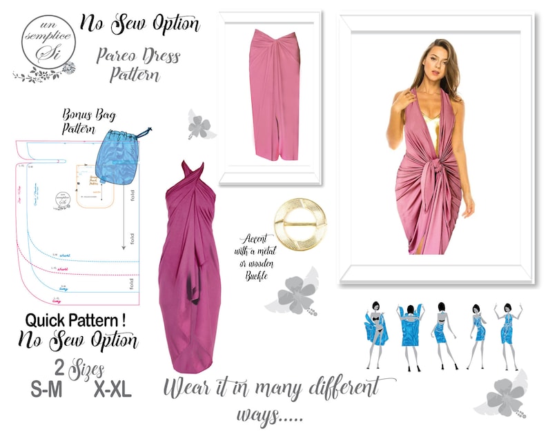 MULTIWAY Beach Cover up PATTERN, No Sew Beach Wrap Pattern , Pareo ...