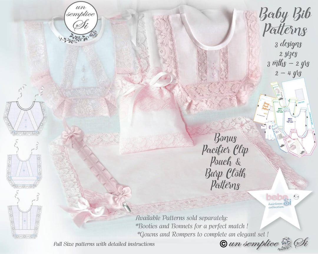 Baby Bibs Patterns, 3 Christening Bibs, Baptism Toddler Bib Pattern ...
