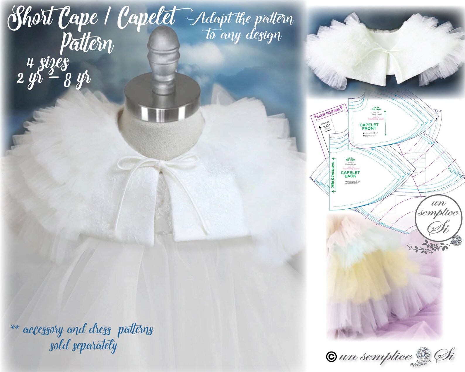 Cape Pattern,2 YR -8 YR Capelet Pattern, Christening Cape Pattern ...