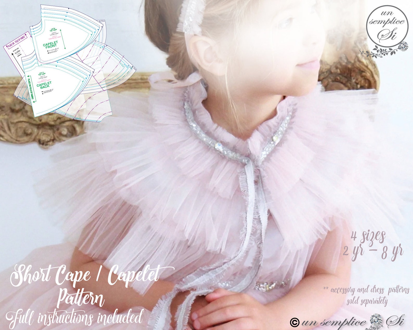 Cape Pattern,2 YR -8 YR Capelet Pattern, Christening Cape Pattern ...
