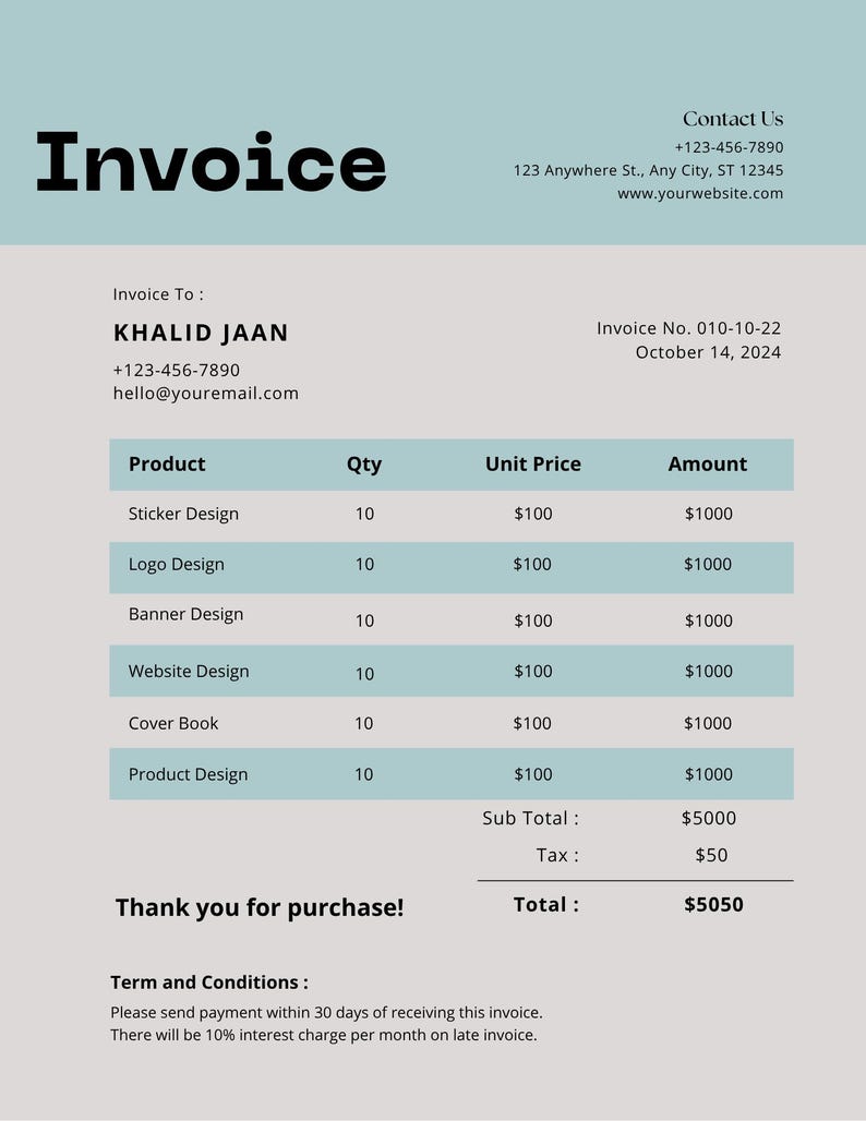 Digital Editable PDF Invoice Template Instant Downloadable and ...