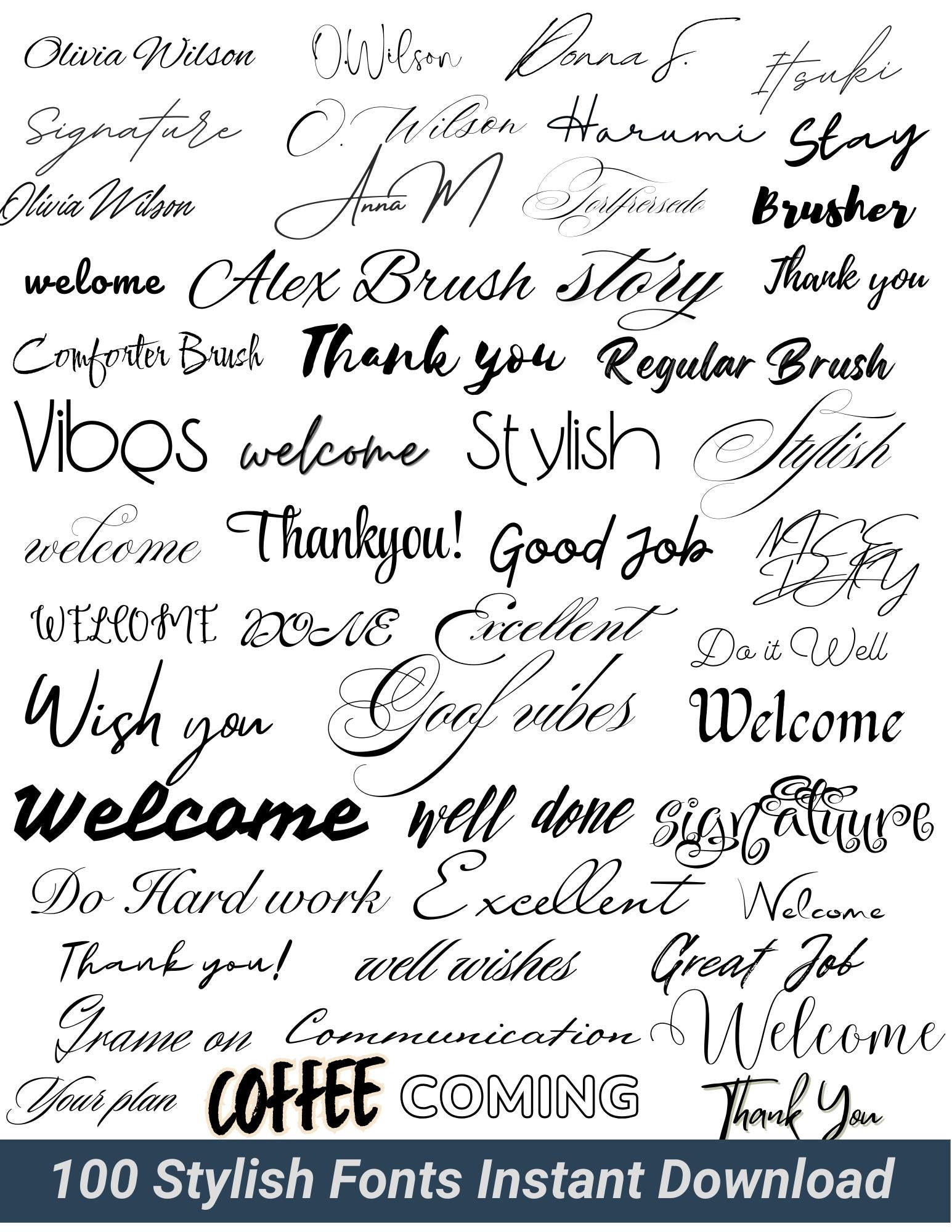 100 Stylish Fonts Instant Download - Diverse Calligraphy & Script ...