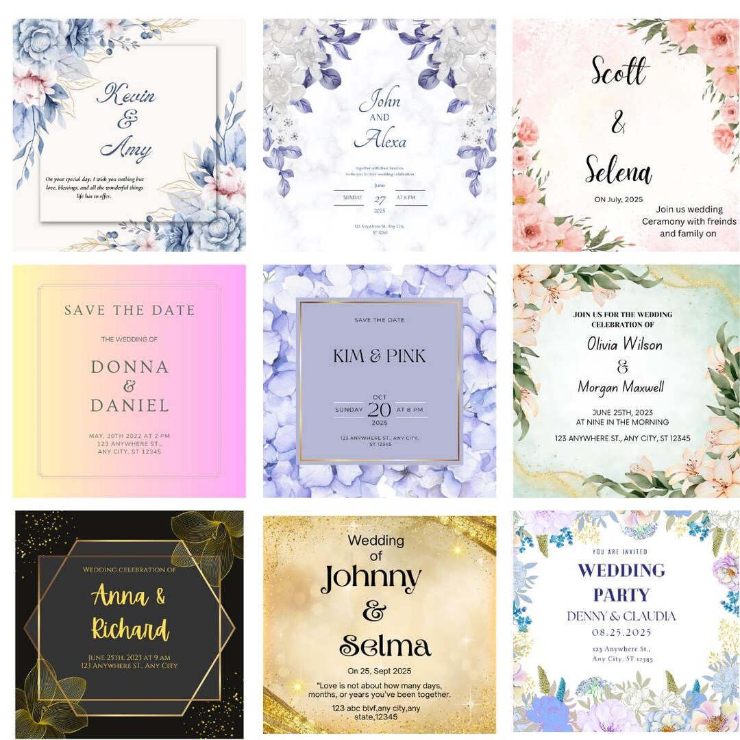 10 Digital PDF Elegant Wedding Invitation Cards Digital PDF Instant ...