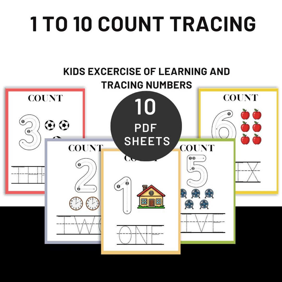 1 to 10 Count Tracing Worksheets for Kids – Printable Number Tracing ...