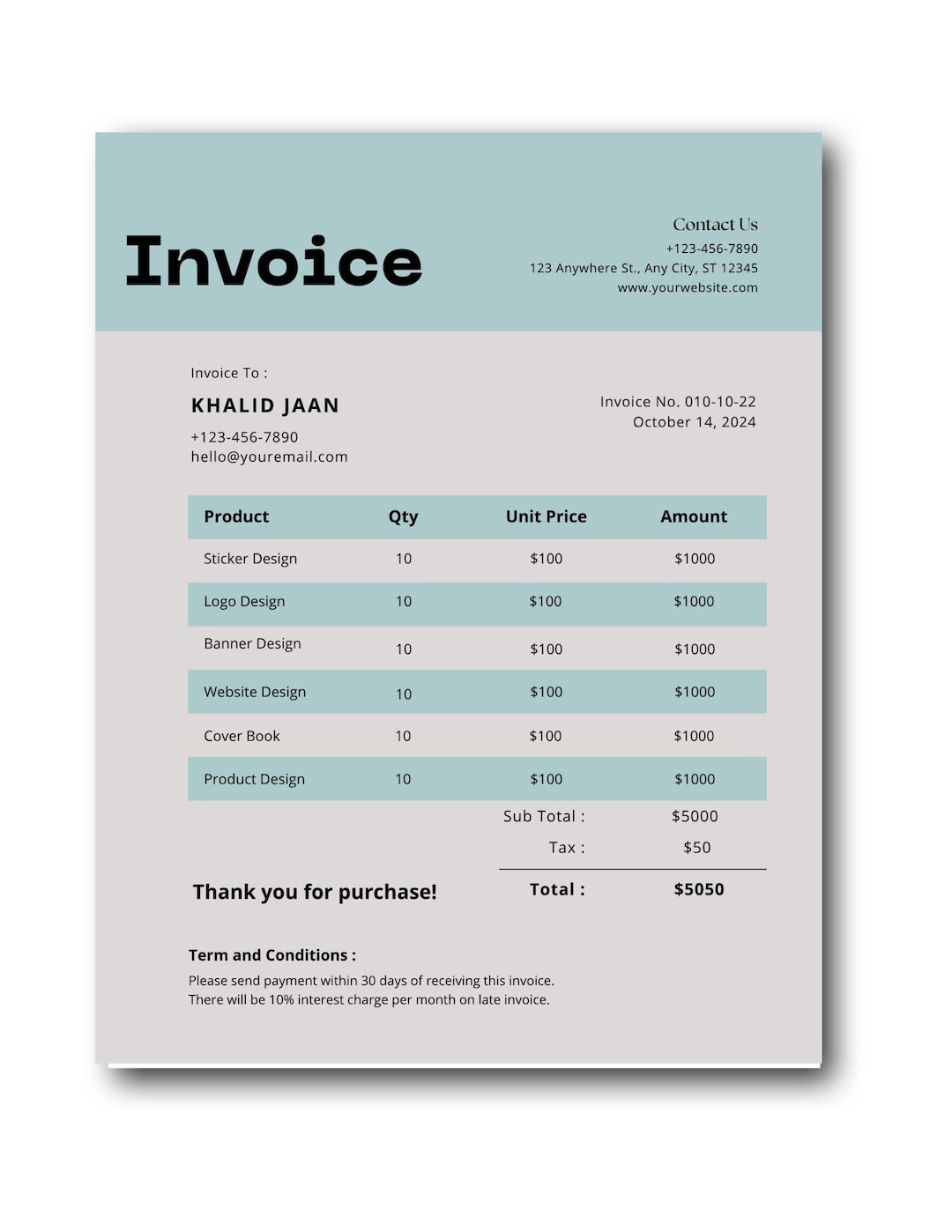 Digital Editable PDF Invoice Template Instant Downloadable and ...