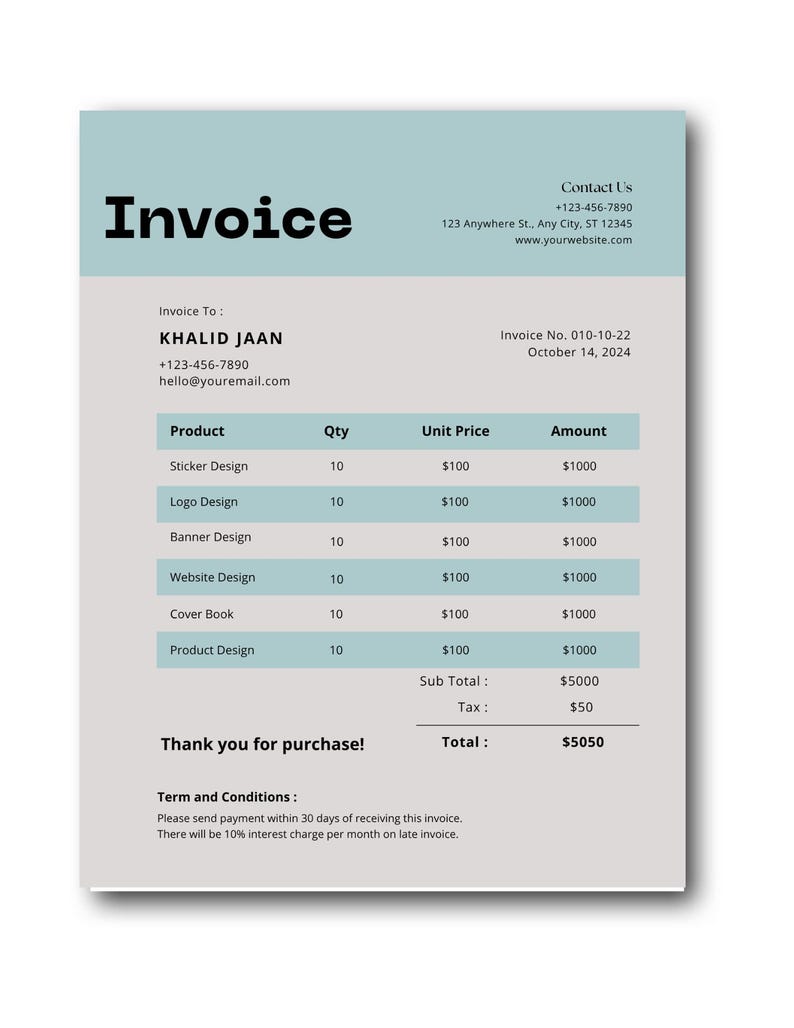 Digital Editable PDF Invoice Template Instant Downloadable and ...