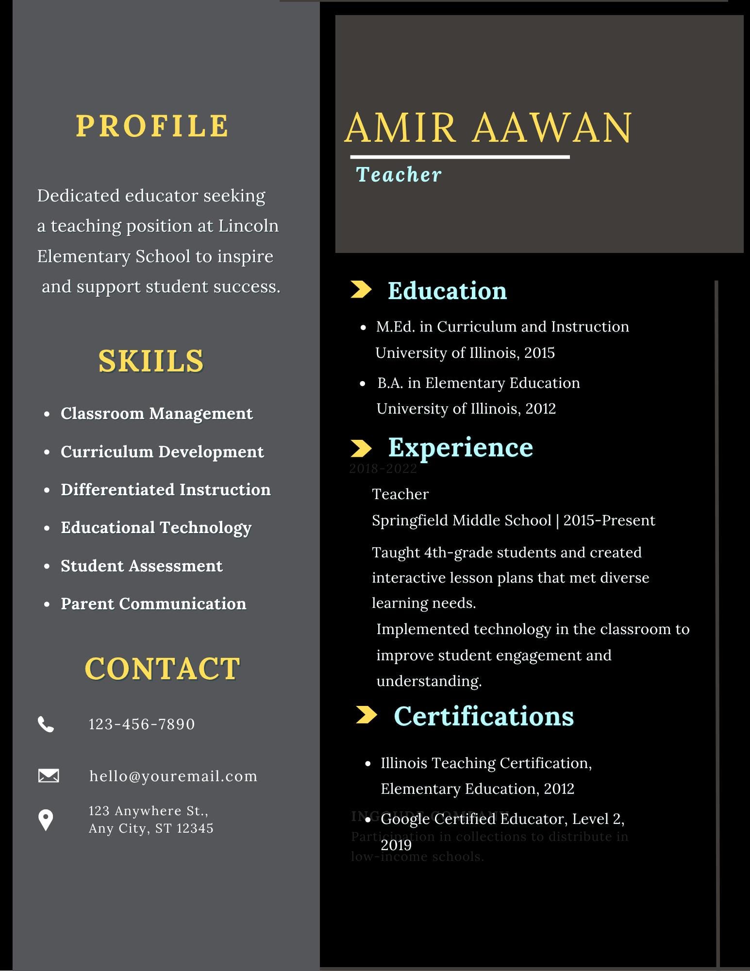 Editable Black & Grey Resume Template (PDF) - Etsy