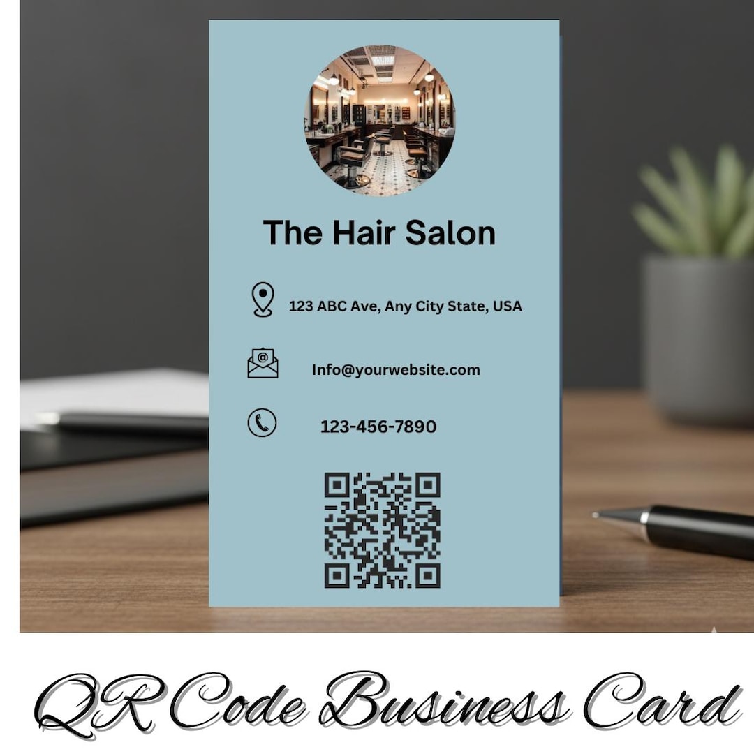 Vertical QR Code Business Card Mockup, Modern Salon Design - Etsy