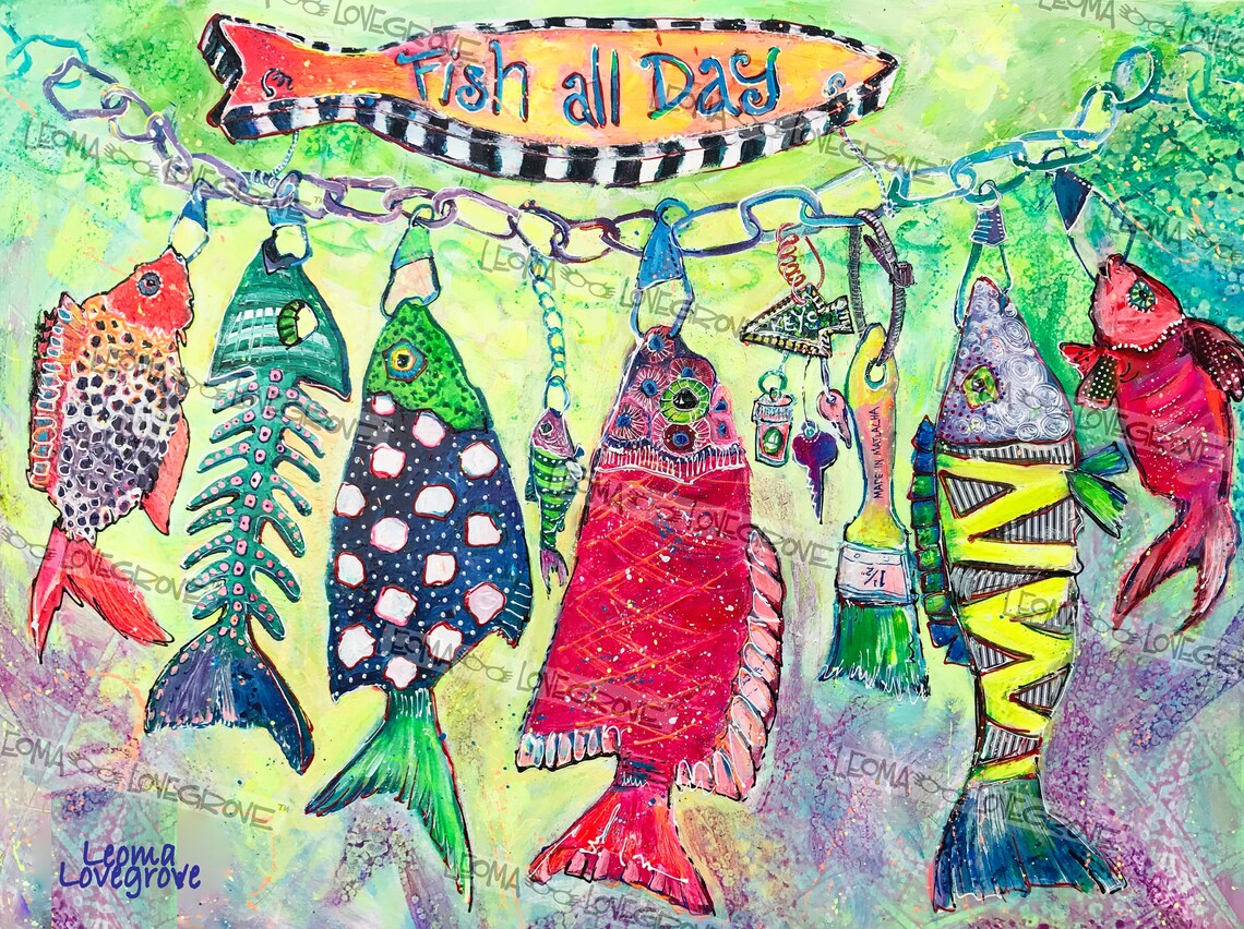 Fish All Day Paper Reproduction - Etsy