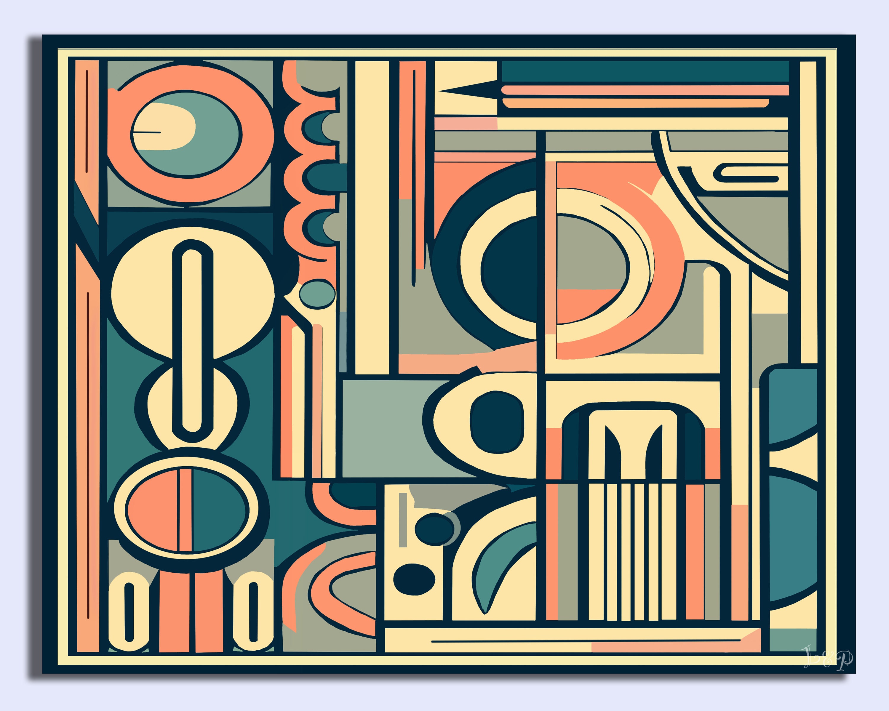 Art Deco Style Shapes Digital Painting - Etsy