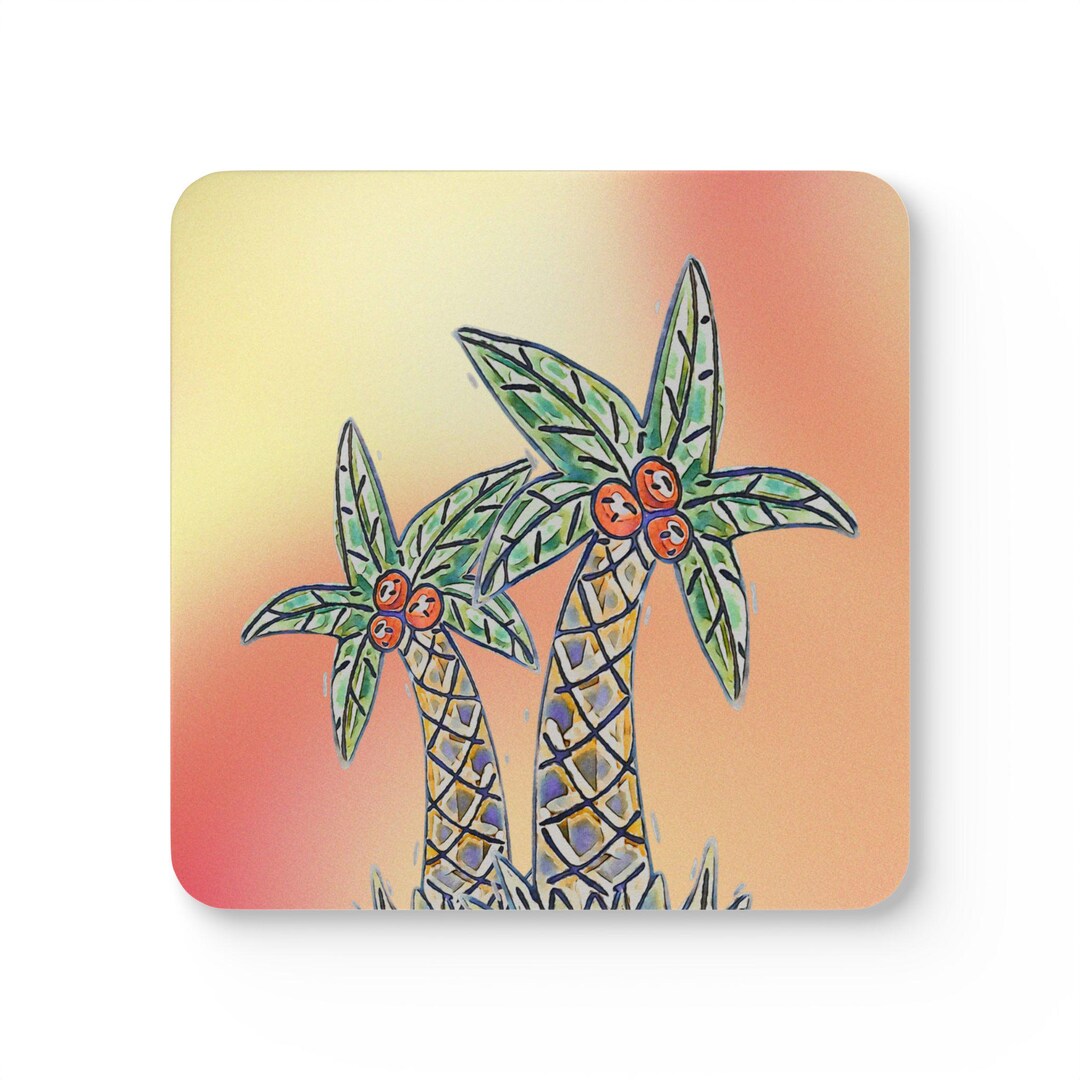 Palm Tree Corkwood Coaster Set, Palm Coasters, Palm Tree Graphic, Palm ...