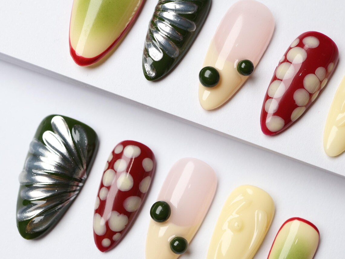 Boho Chic 3D Press-on Nails/3d Nails/kawaii Nails/gyaru Nails/jelly ...
