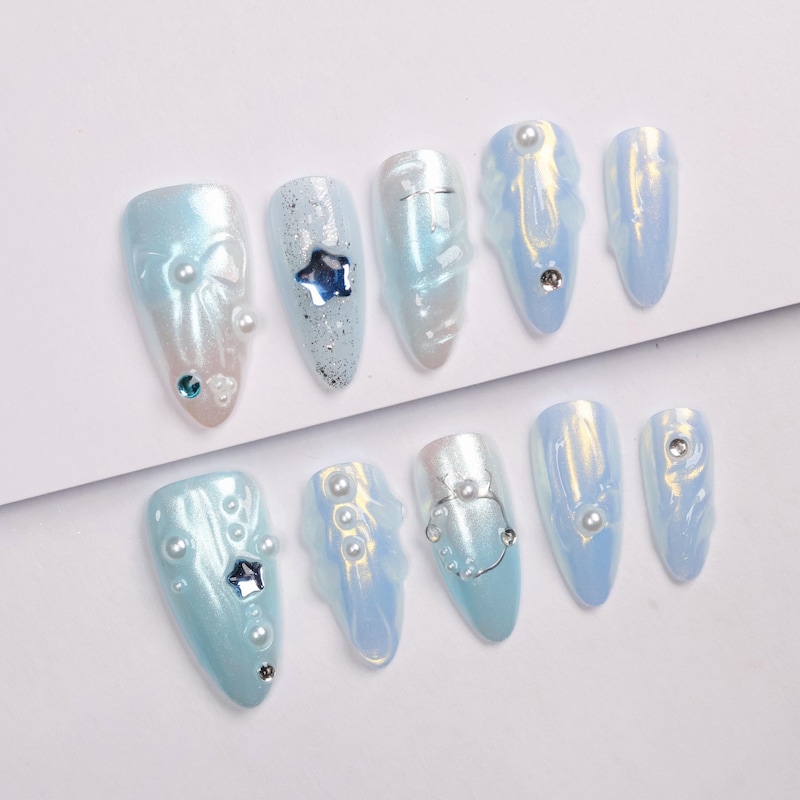 Blue Ocean Presson Nails - Etsy UK