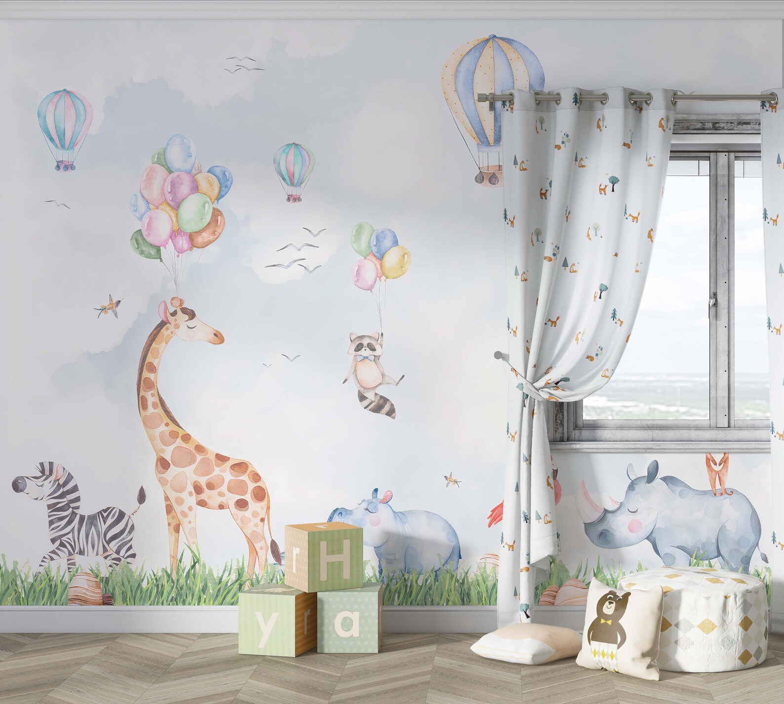 Blue Boy Safari Animal Wallpaper Kids Wallpaper Peel and - Etsy
