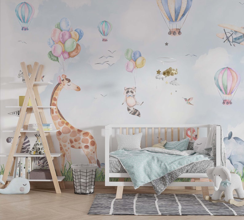 Blue Boy Safari Animal Wallpaper Kids Wallpaper Peel and - Etsy