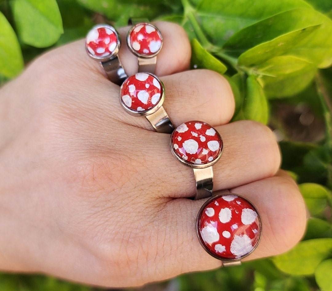 Hand-painted Toadstool Ring: Adjustable Stainless Steel Bezel - Etsy