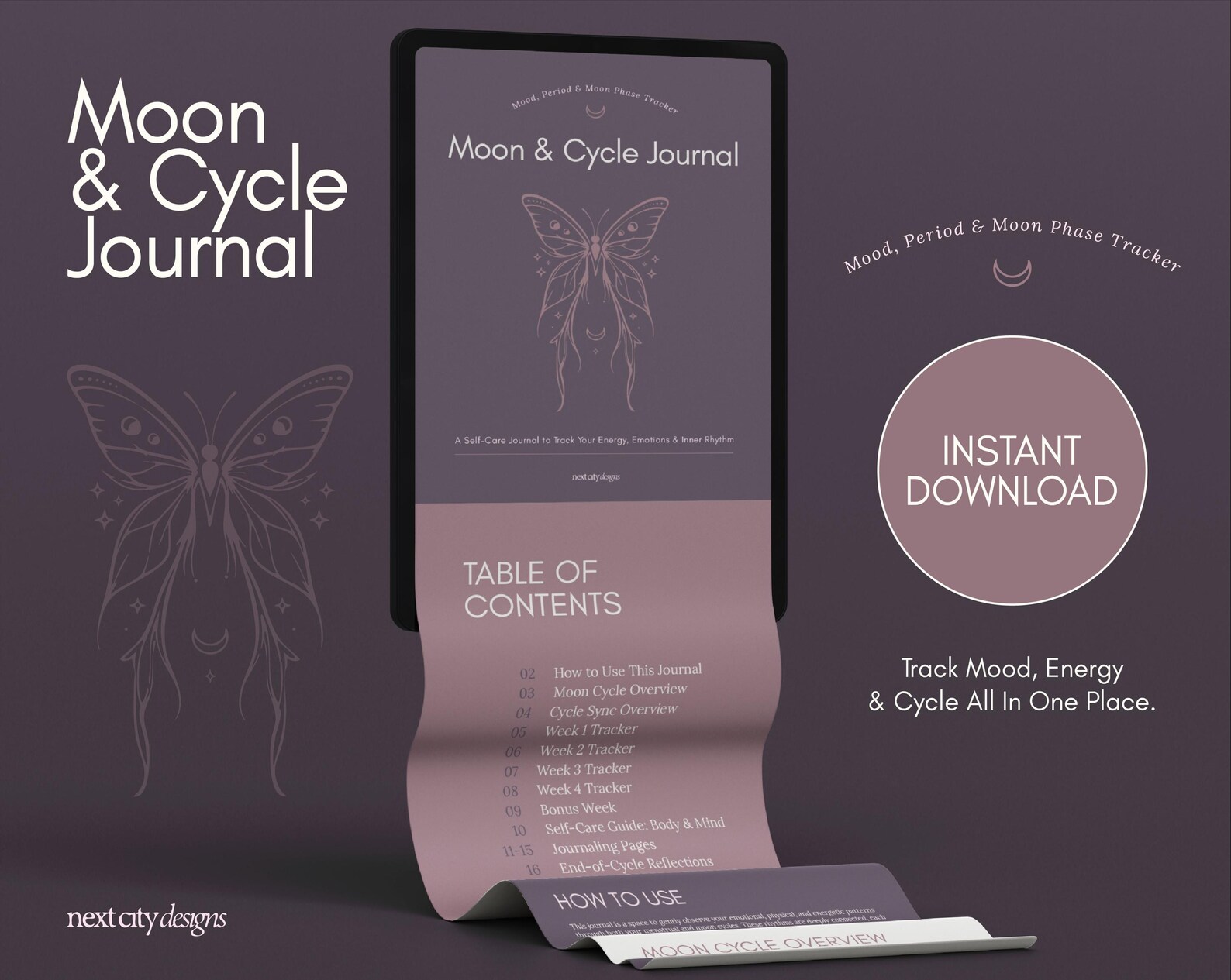 Moon and Cycle Journal: Period & Mood Tracker, Self-care Planner ...