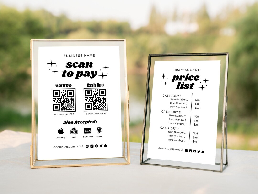 Printable Scan to Pay Sign, Price List Template, DIY QR Code Sign ...