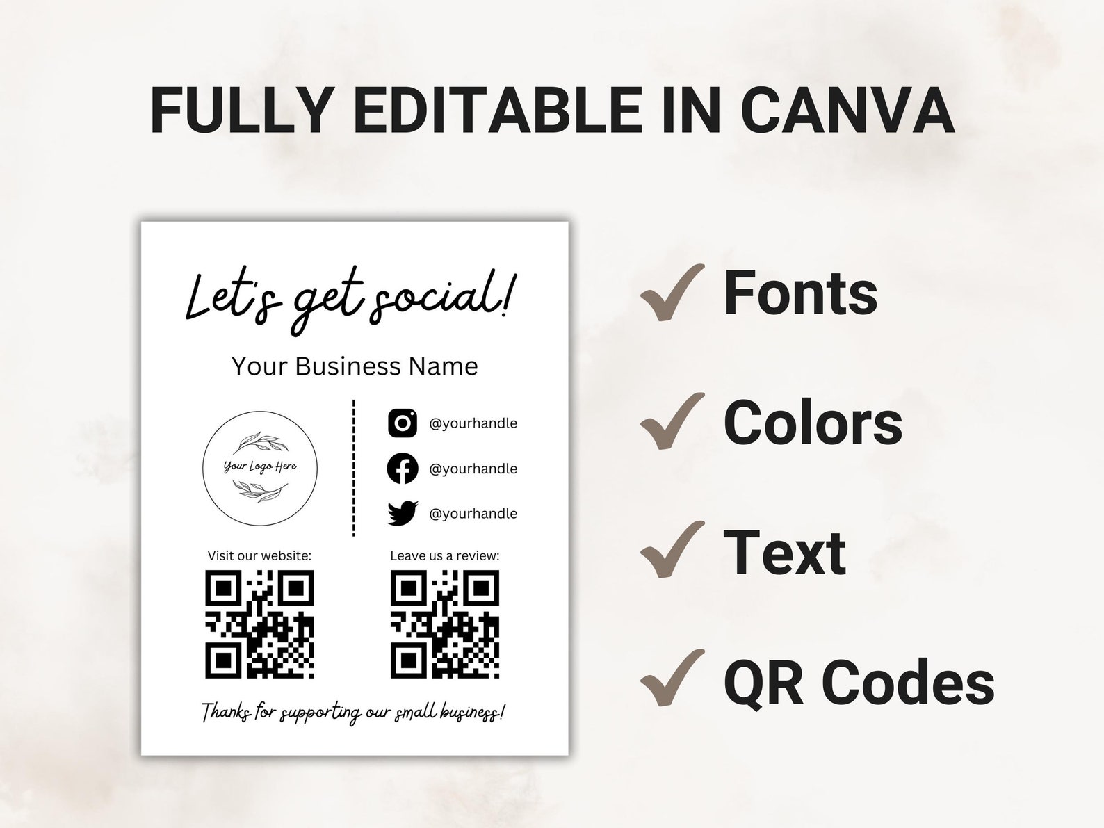 Social Media Sign Template, Small Business QR Code Sign, Let's Get ... Social Media Sign Template, Small Business QR Code Sign, Let's Get ...