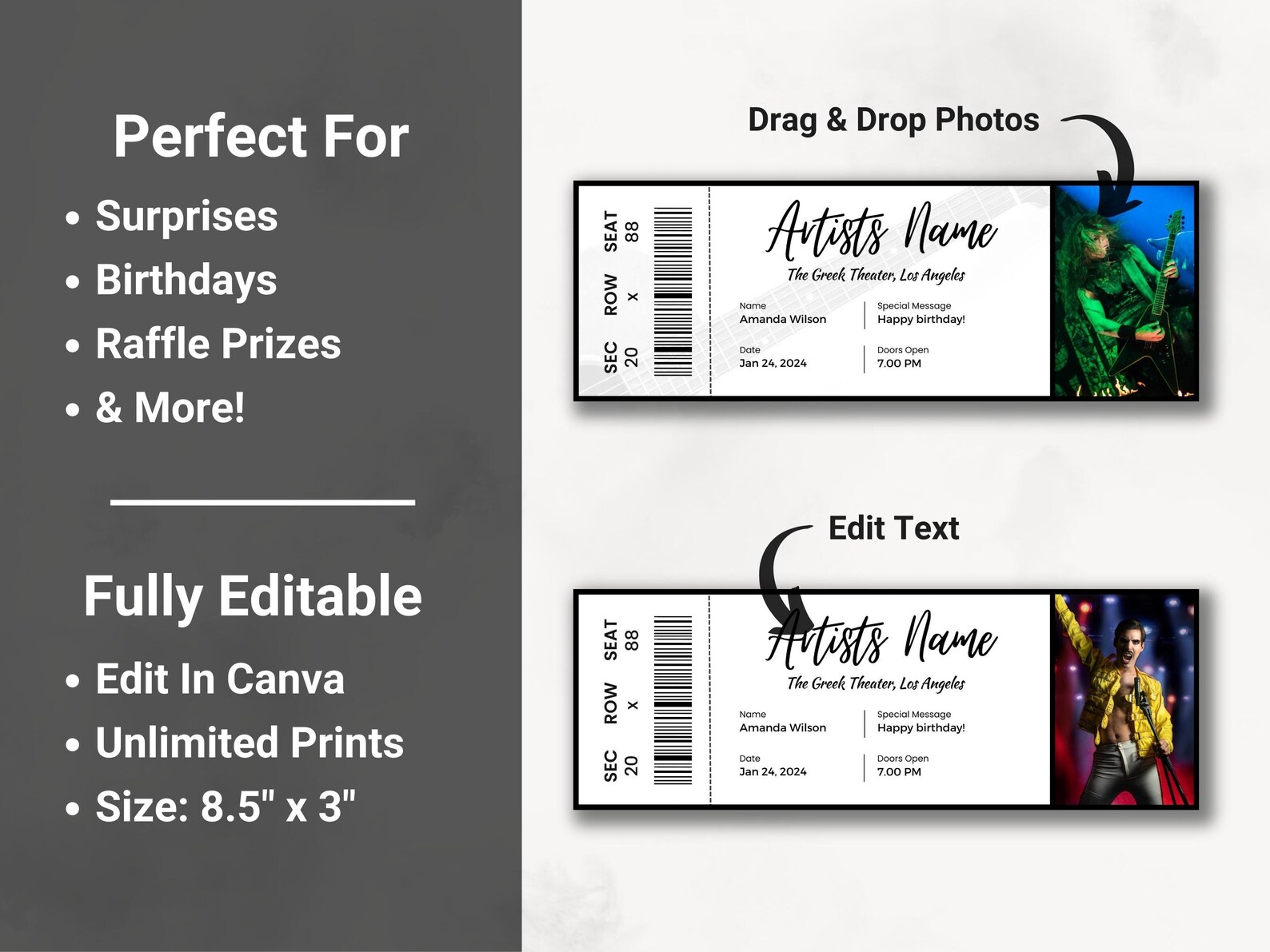 Editable Concert Ticket Template, DIY Event Ticket, Custom Concert ...
