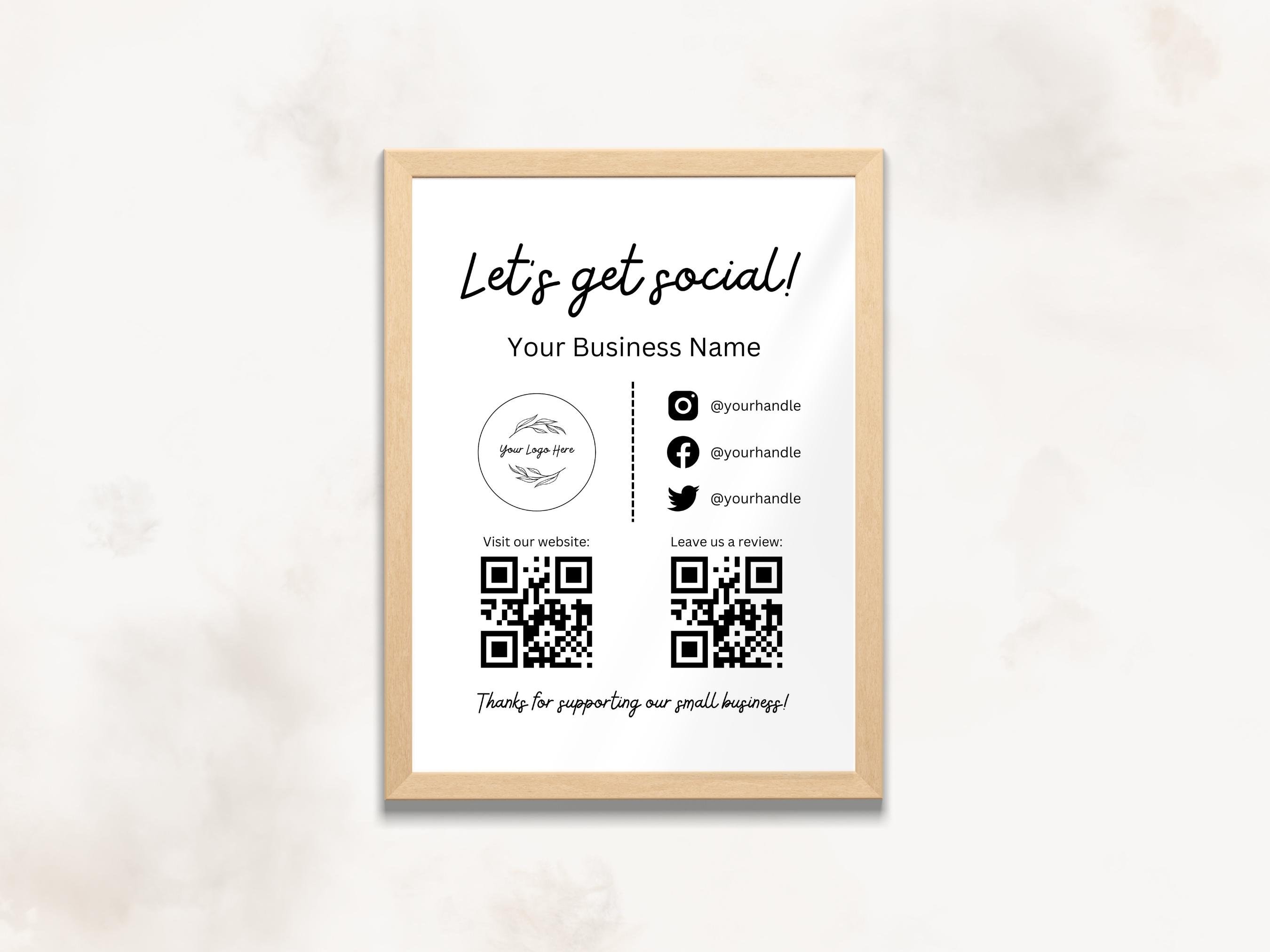 Social Media Sign Template, Small Business QR Code Sign, Let's Get ...
