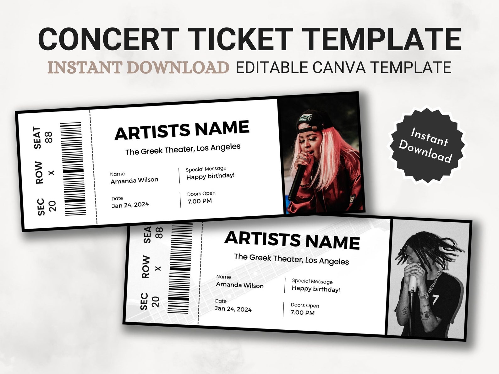 Editable Concert Ticket Template DIY Event Ticket Custom - Etsy