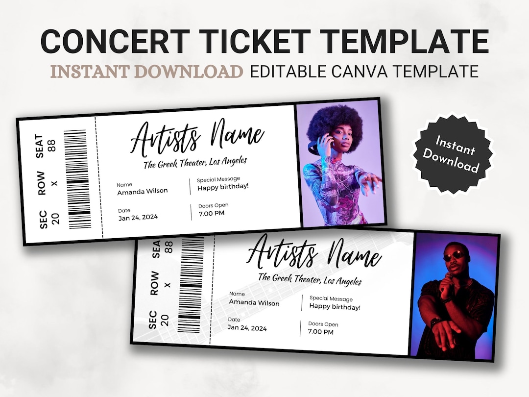 Editable Concert Ticket Template, DIY Event Ticket, Custom Concert ...